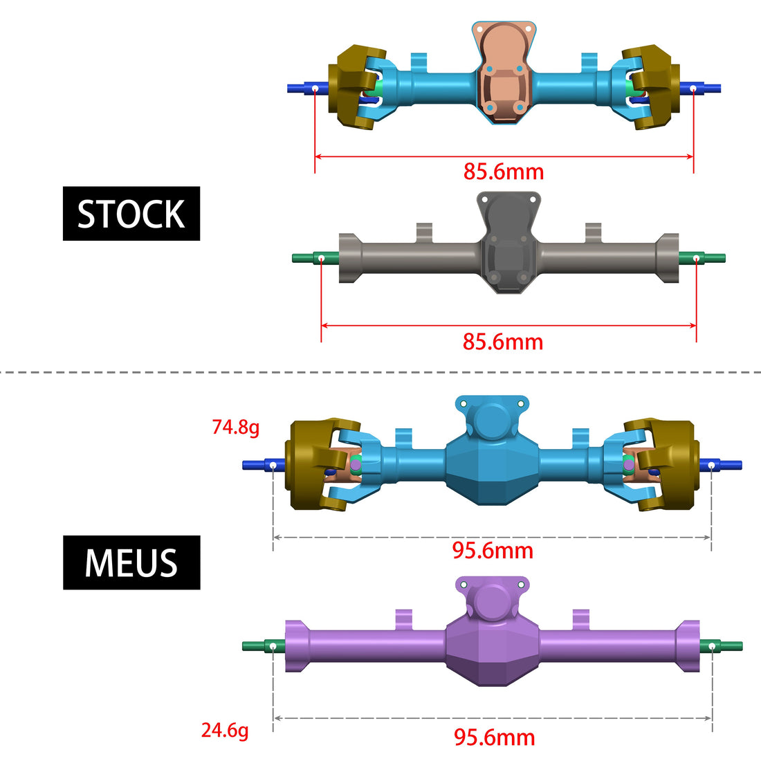 MEUS Racing Plastic Nylon Isokinetic 3-Section CVD Front Rear Axles Ma